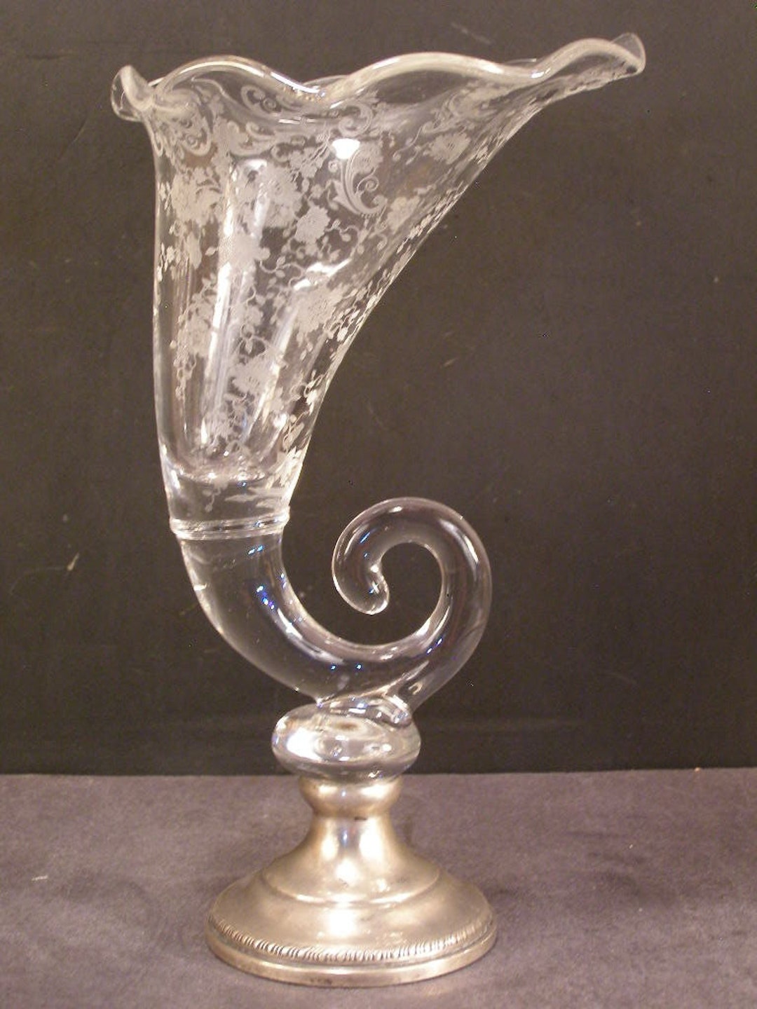 Cambridge Chantilly Flower Depression Glass Sterling Silver Cornucopia ...