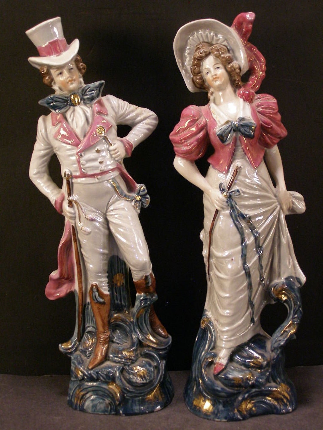 PAIR Victorian German Porcelain Sculpture Statue Figurine Salt Glaze ...