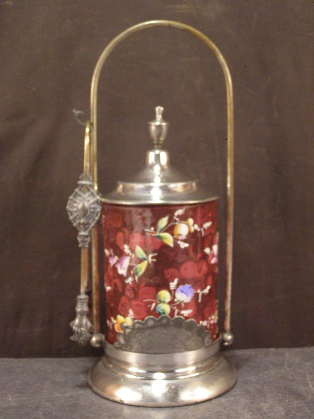 Antique Silver Pink Moser Enamel Cranberry Glass Pickle Castor ...