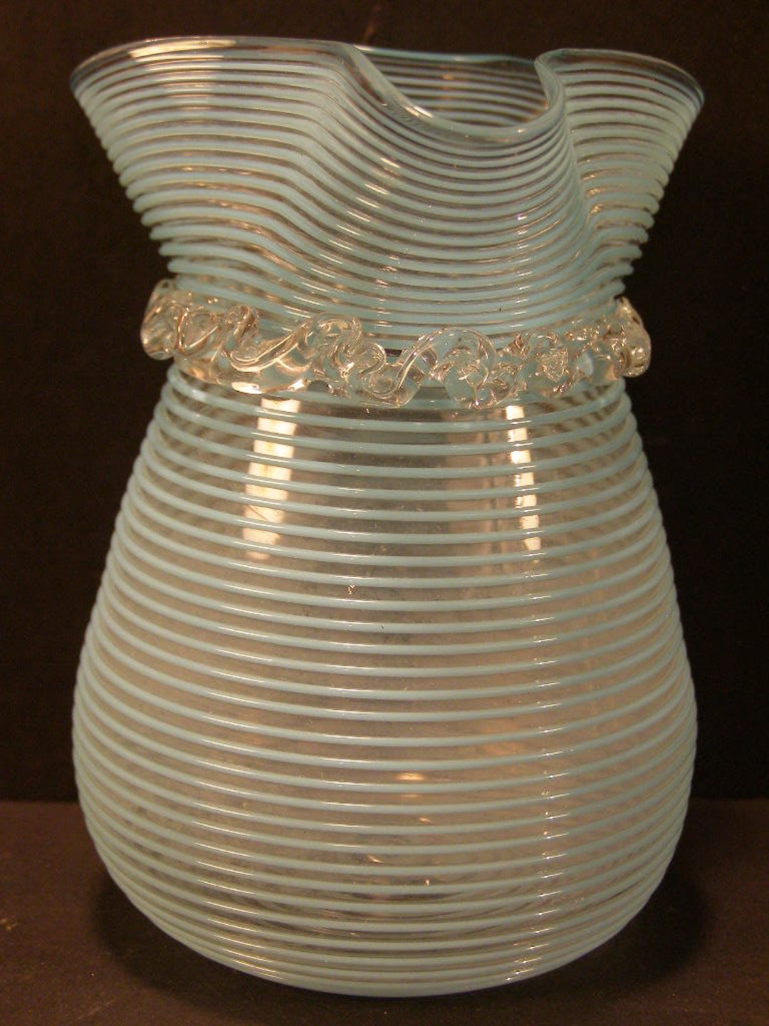 Rare 1890 Stevens Williams SKY BLUE Threaded Art Glass Rigaree Blown ...