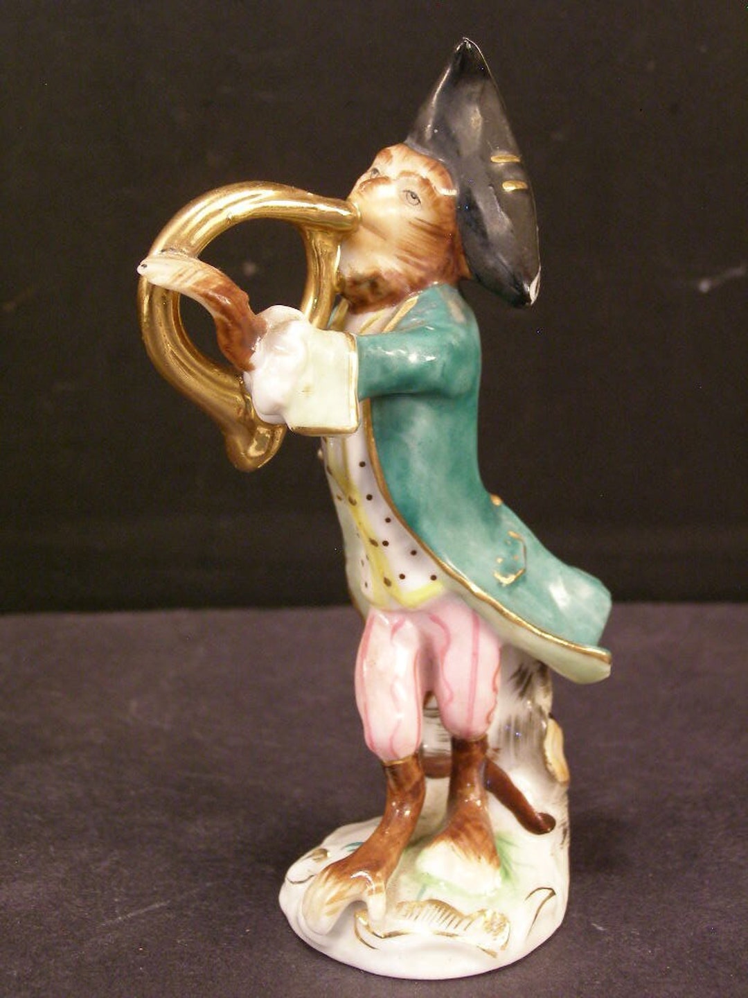 19 C German Monkey Meissen Figurine French Horn Statue Sculpture ...