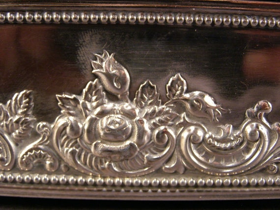 Antique Silver Repousse Floral Embossed Relief Jewelr… - Gem