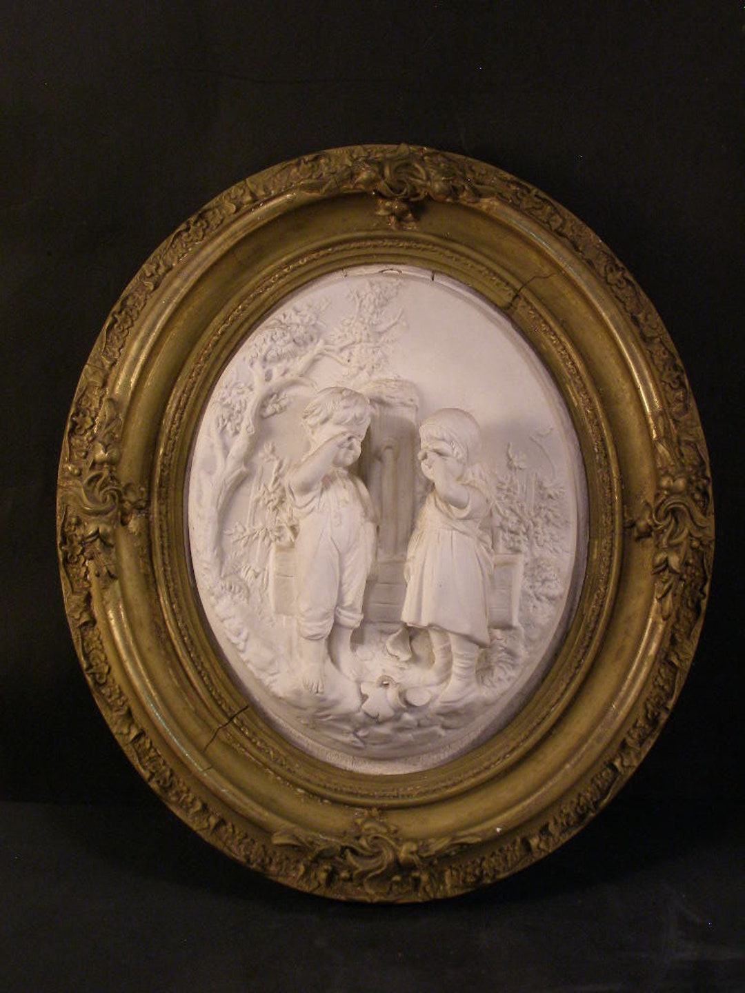 19 C Bas Relief Biscuit Parian Porcelain Children 3-D Figure Plaque ...