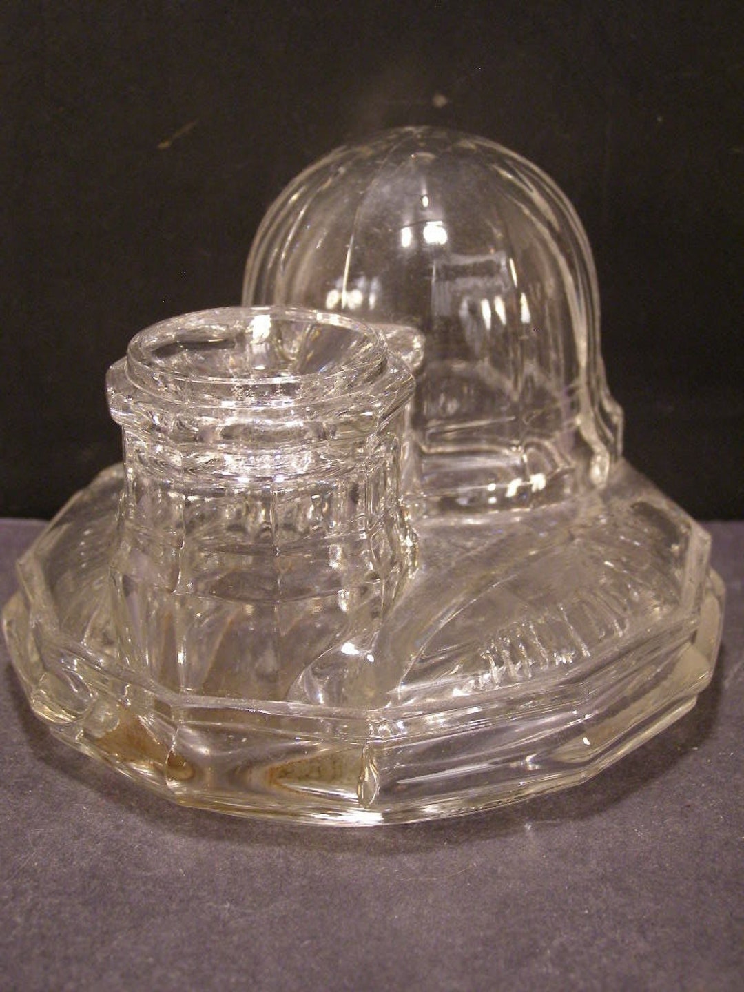 1800s "bee Hive" Desk EAPG Pattern Pressed Glass Gravity Dome Ink Well ...