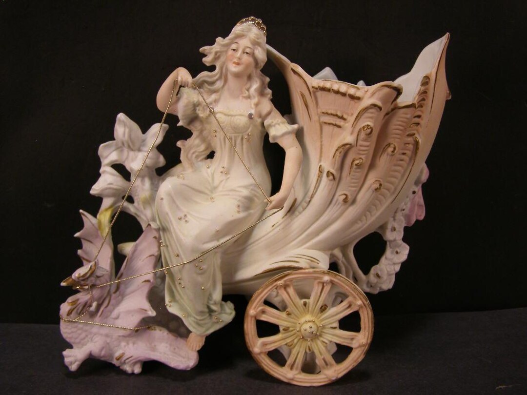 Antique Art Nouveau German Porcelain DRAGON Woman Wagon Chariot ...