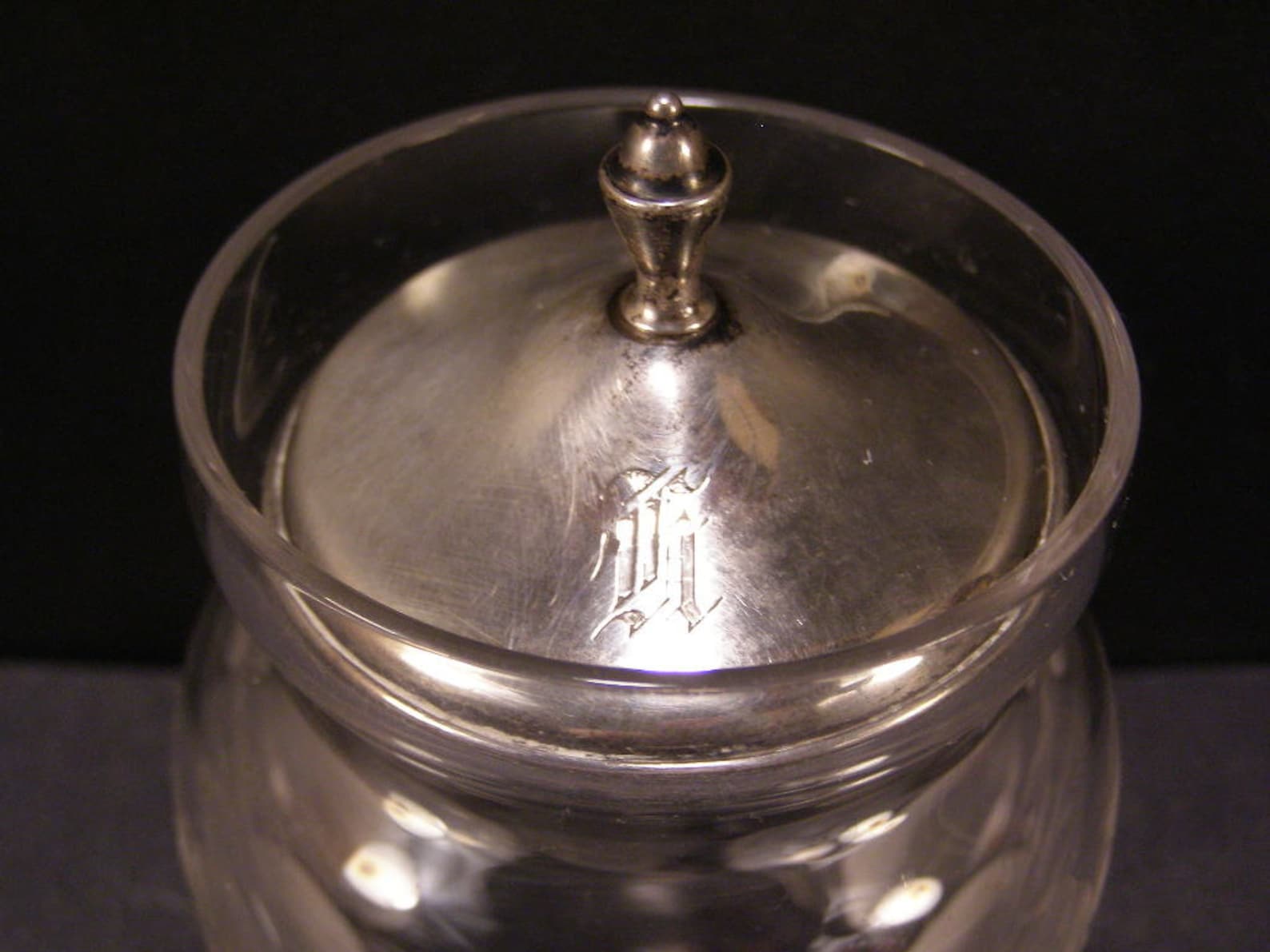 Vintage Sterling Silver Cut Etch Crystal Glass Mustard Pot Condiment ...