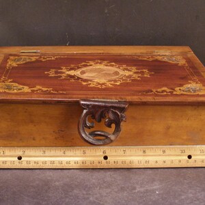 RARE Antique Inlaid Wood Inlay BOOK Wooden Jewelry Trinket Dresser Box ...