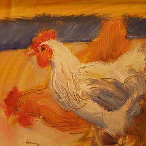 ORIGINAL Vintage Amy BRACKENBURY Rooster Farm Chickens Wildlife Oil ...
