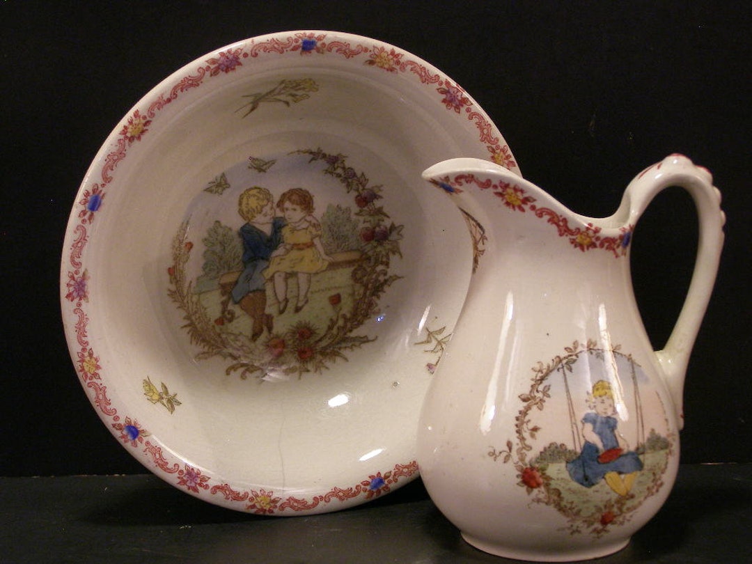 19 C Villeroy and Boch Miniature Transferware Pitcher Bowl Ironstone ...