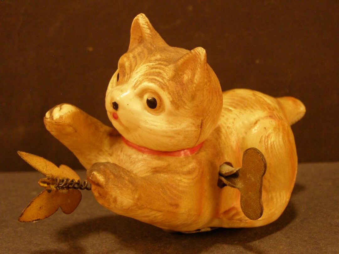 Antique Celluloid Occupied Japan Cat Wind up Mechanical Toy Playing ...
