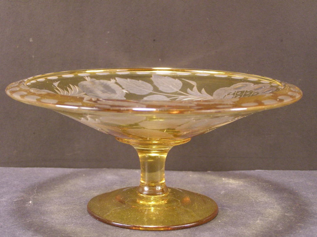 Vintage Intaglio Cut 2 Clear Compote Candy Dish Bohemian Glass Tazza ...
