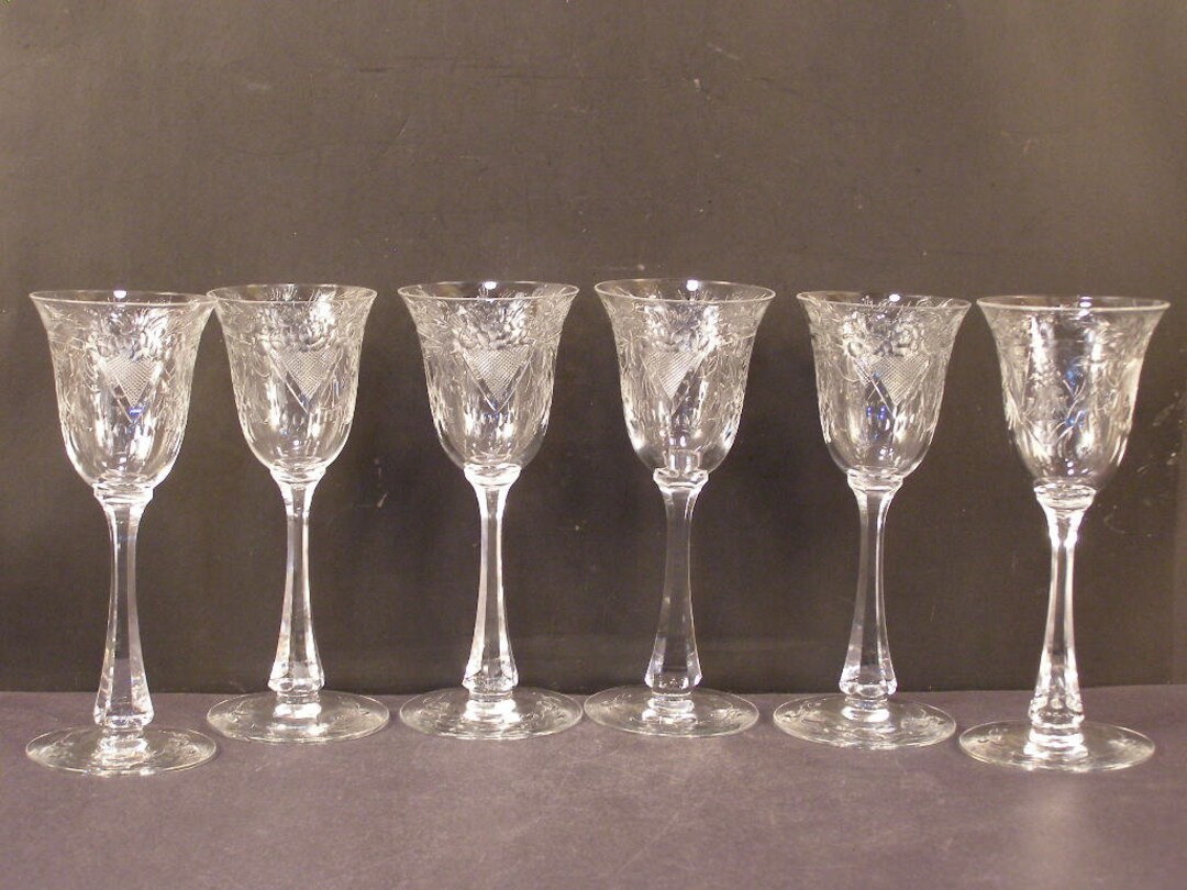 6 Antique HAWKES Cut Etch Blown sherry Stem Crystal Elegant Wine Glass ...