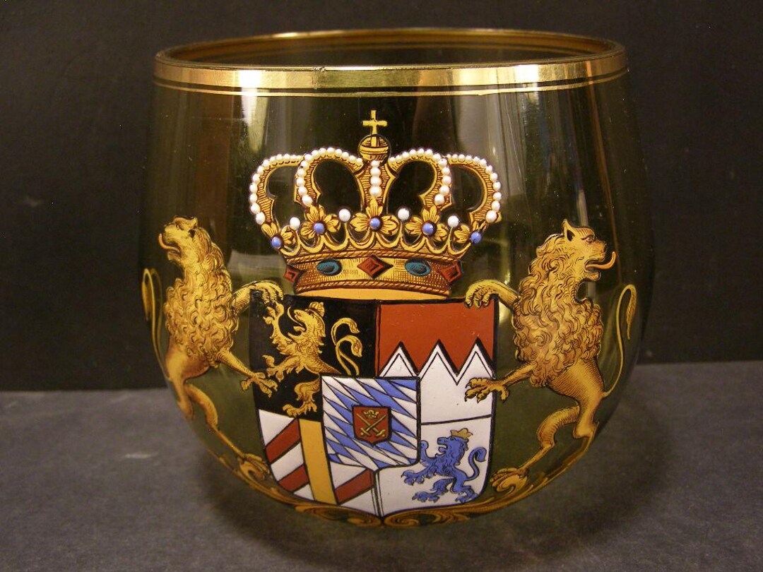 Antique German Glass Enamel Heraldic Crest Coat of Arms Whiskey Brandy ...