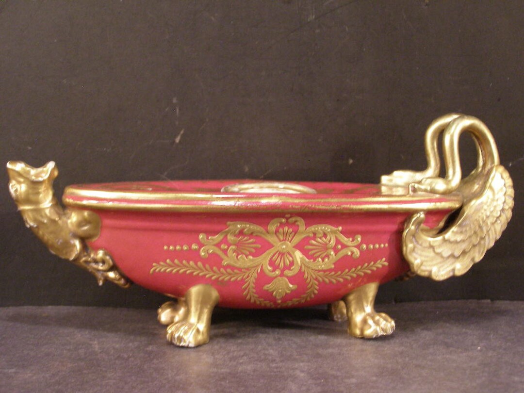 Antique Figural Swan Fish CONTINENTAL Gilt Porcelain Boat Inkwell ...
