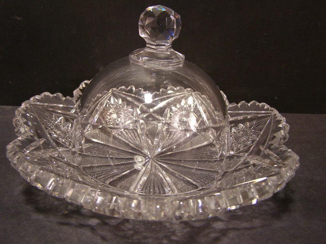 Antique Signed Libbey Cut ABP Brilliant Glass Period Butter Cheese Dish Tray Dome - Etsy