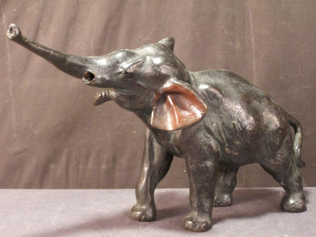 Antique Bronze Metal Elephant Raised Trunk Statue Sculpture Figure ...
