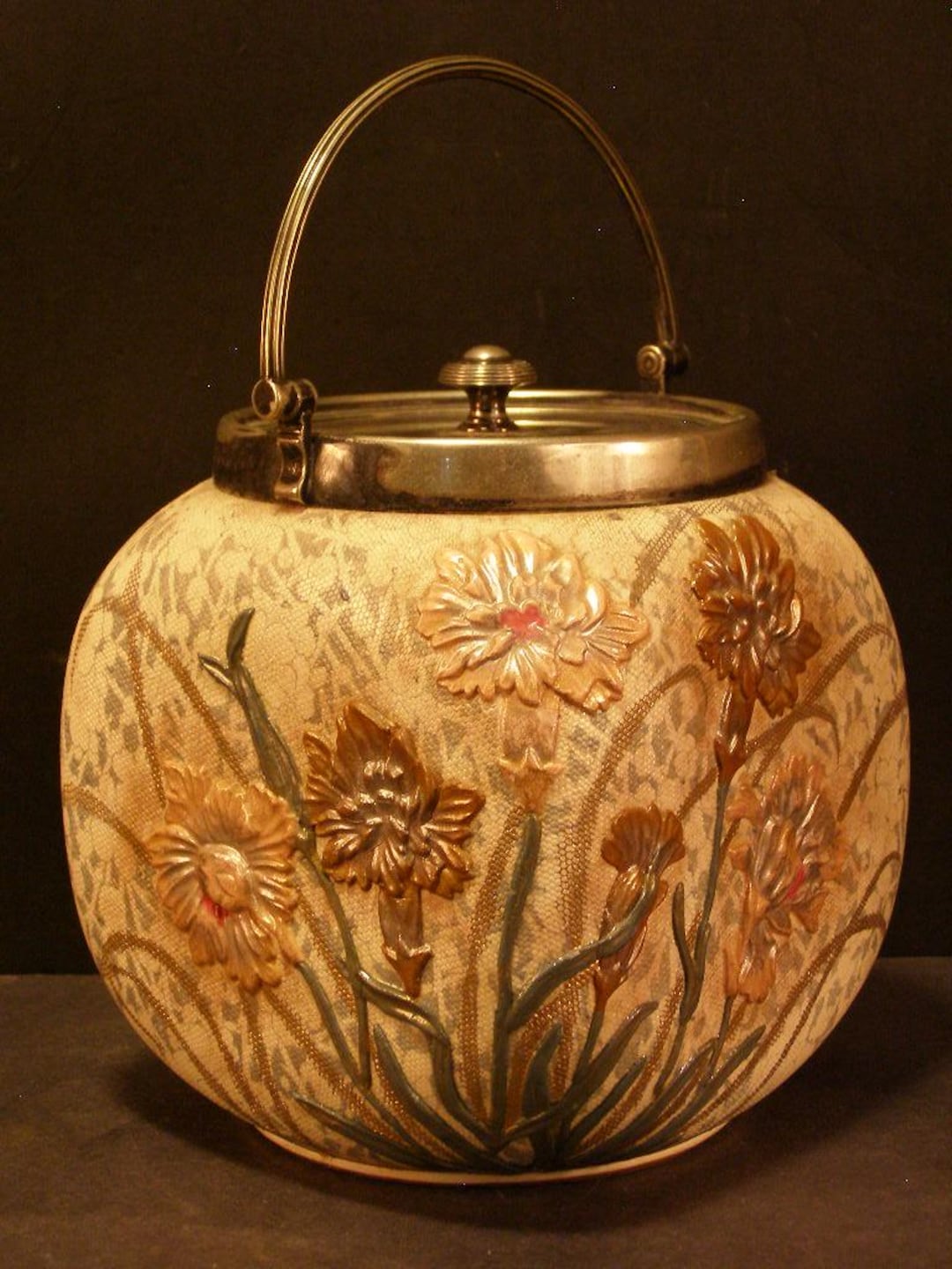 Antique Doulton Pottery Slaters Embossed Tapestry Lambeth Biscuit ...