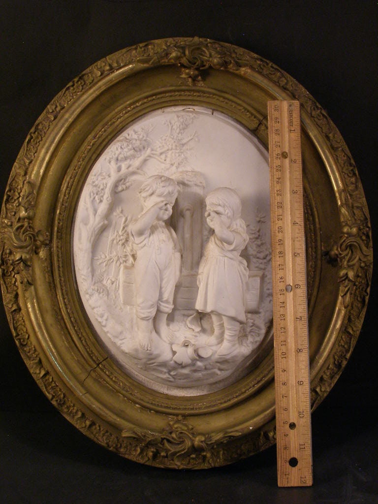 19 C Bas Relief Biscuit Parian Porcelain Children 3-D Figure Plaque ...
