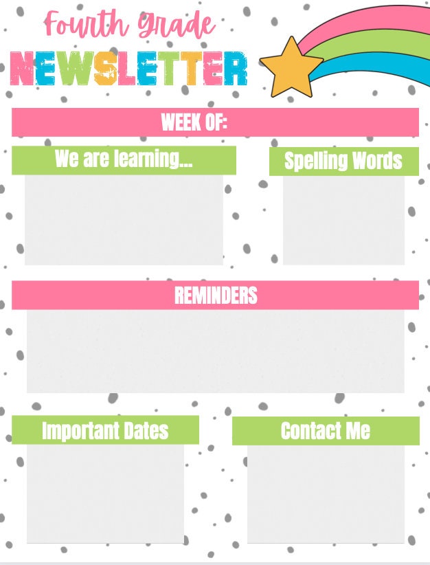 Bright Newsletter Template, Cute Elementary School Newsletter Template ...