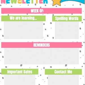 Bright Newsletter Template, Cute Elementary School Newsletter Template ...