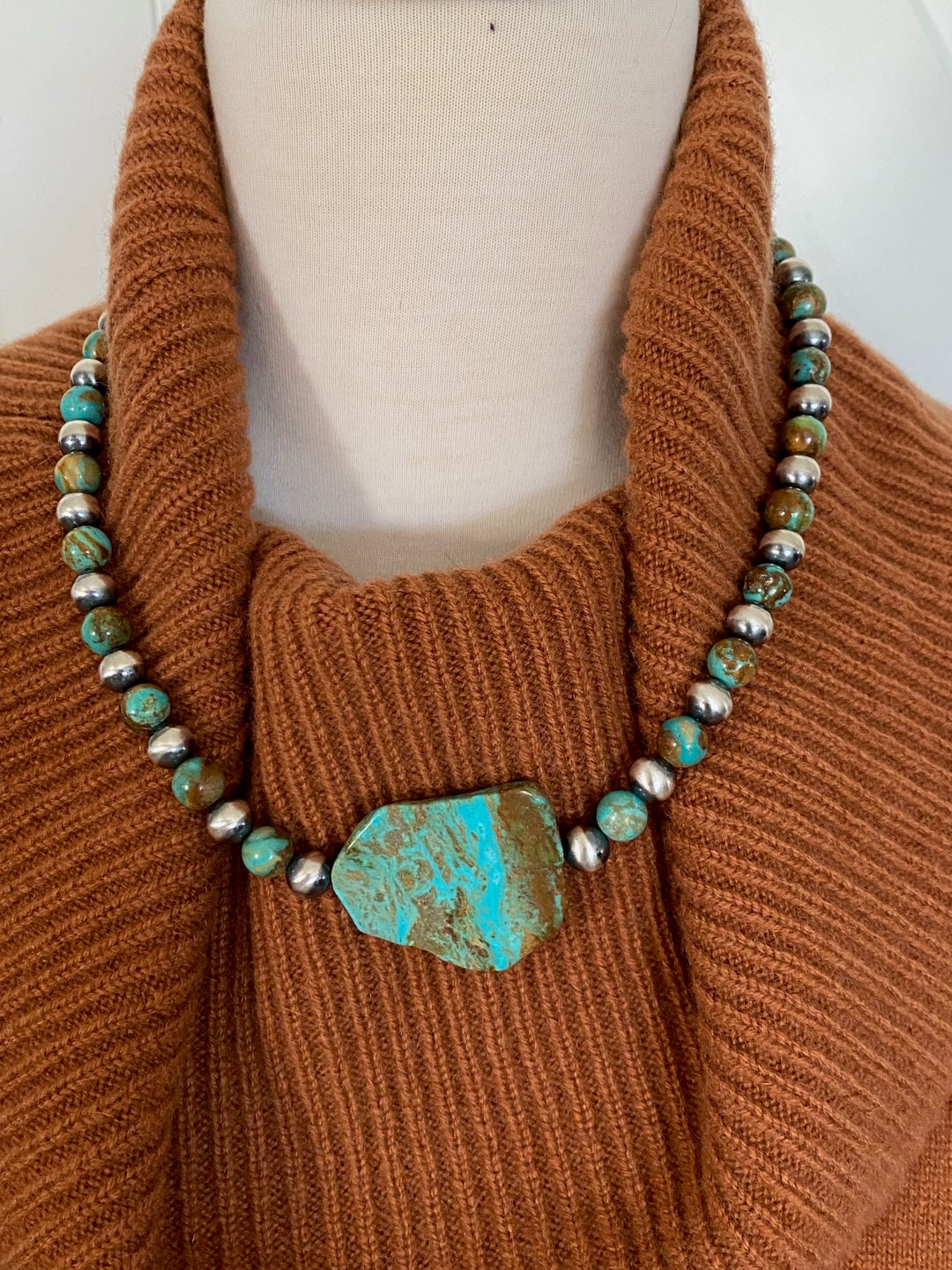 Large Slab Blue Green Copper Matrix Turquoise Beaded Necklace - Etsy