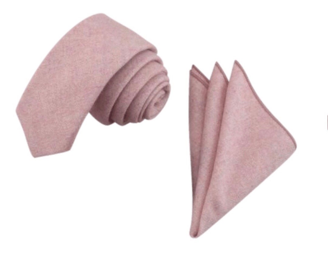 Tallulah: Pale Pink Tie and Pocket Square Set, Wool Tie and Pocket ...