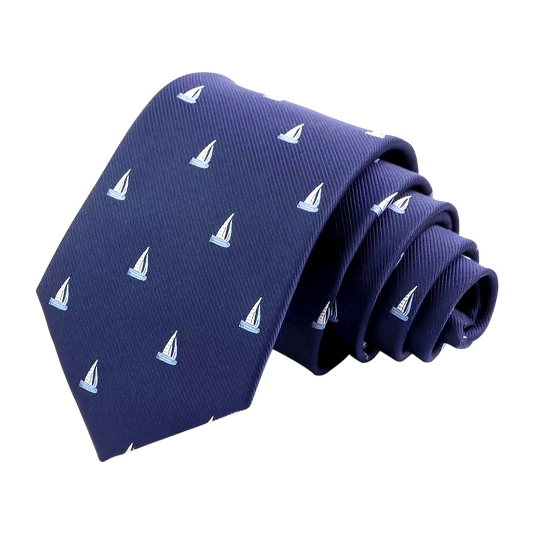 Classic Navy Blue Woven Nautical Sailing Boat Print Neck Tie. Mens Ties ...