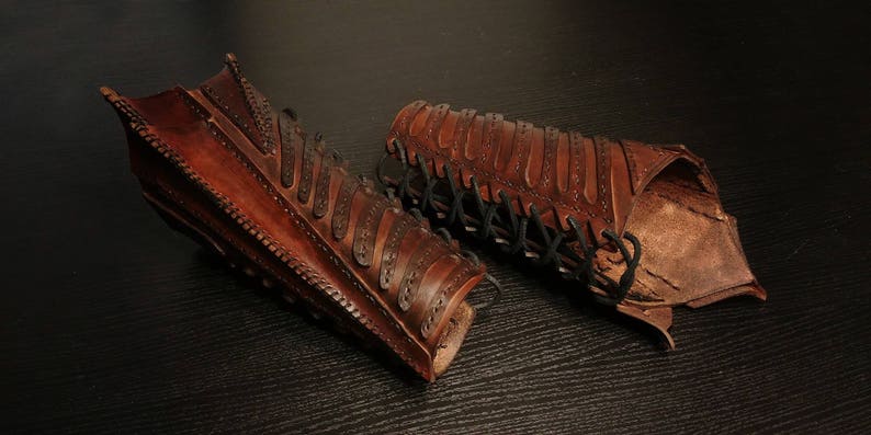 Distressed Brown Premium Hand-stitched Leather Bracers/arm Guards - Etsy