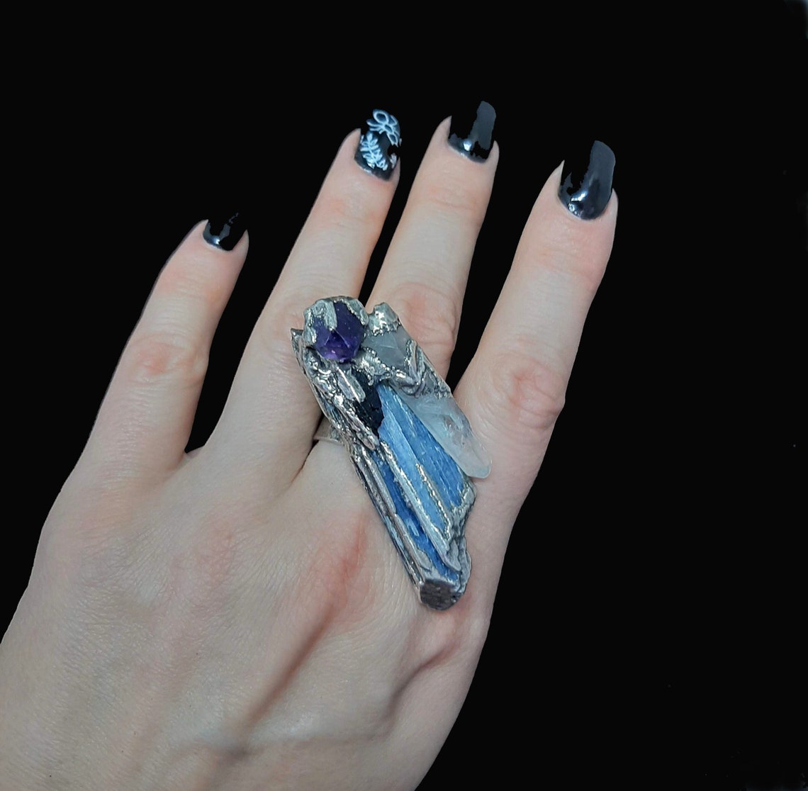 Multi Stone Ring Big Ring Raw Stone Ring Fantasy Jewelry | Etsy