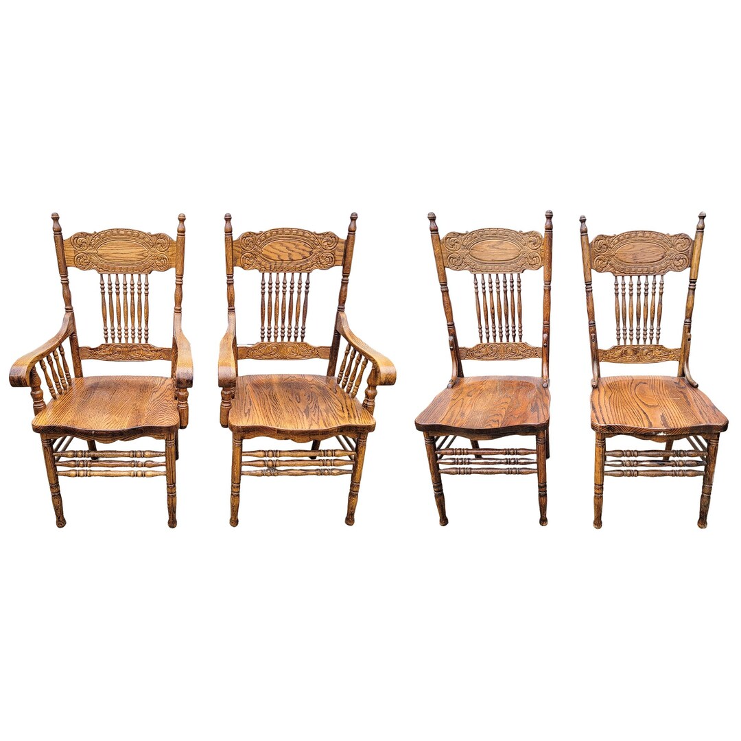 Larkin Style Solid Oak Pressed Back Dining Chairs, Set of 4, by Mona ...