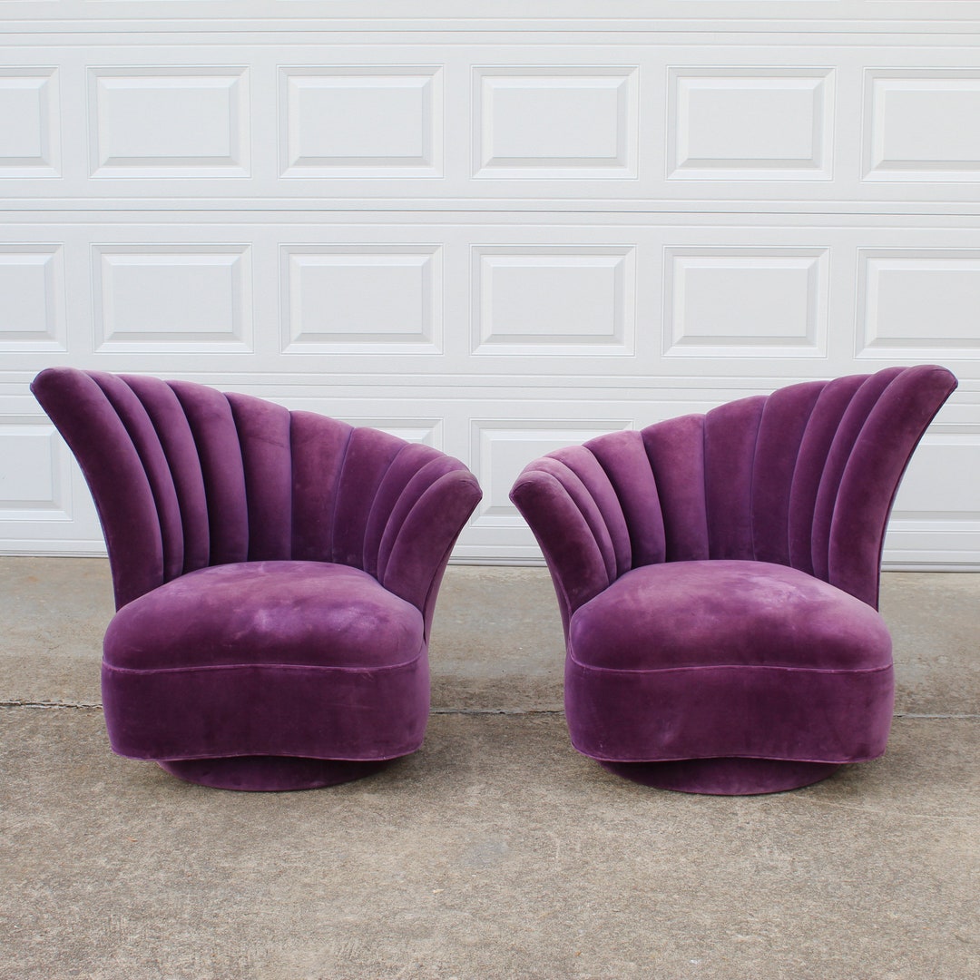 1980s Purple Velvet Channel Back Shell Back Swivel Chairs - Etsy
