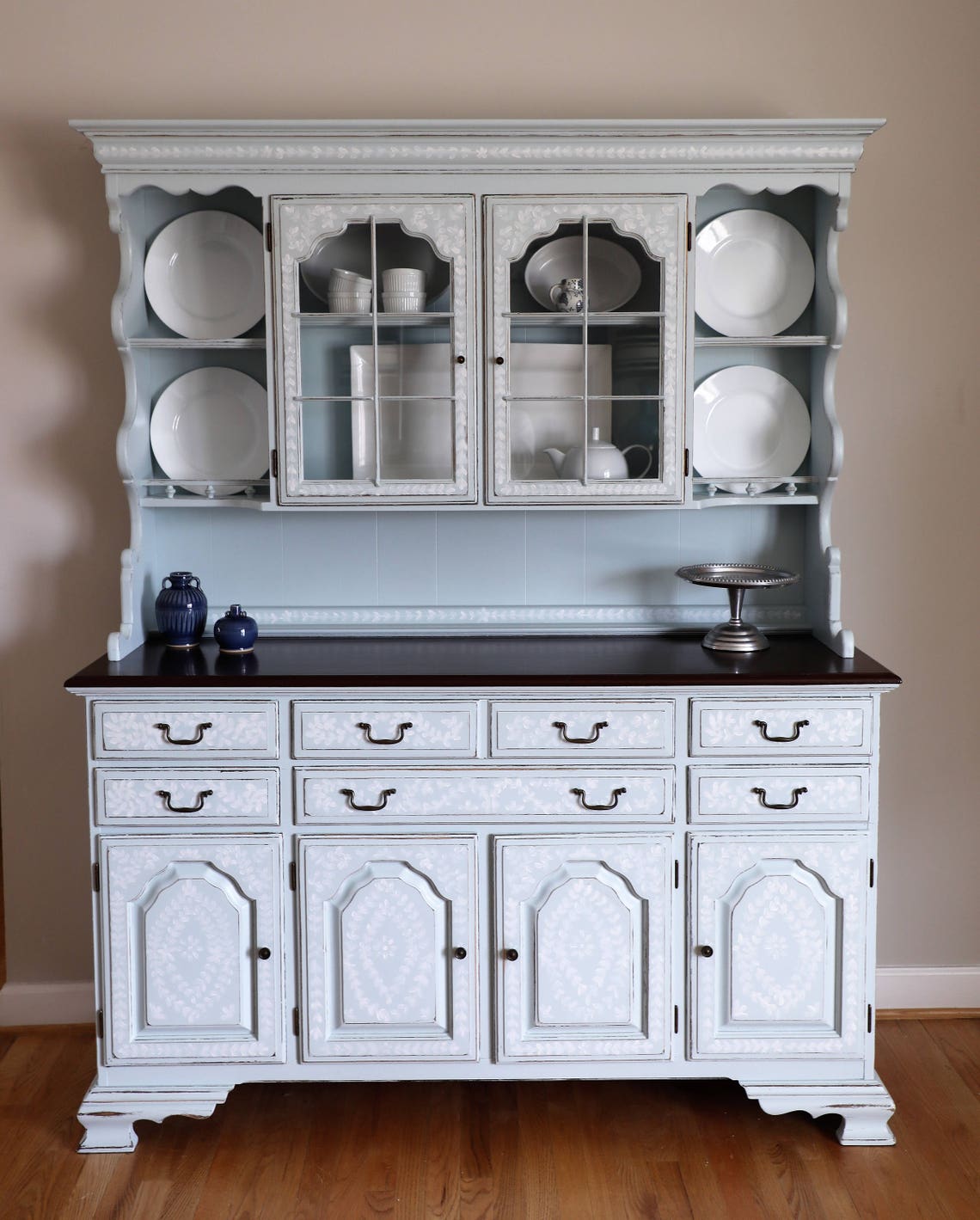 SOLD Refinished Soft Blue Painted Hutch / China Cabinet - Etsy