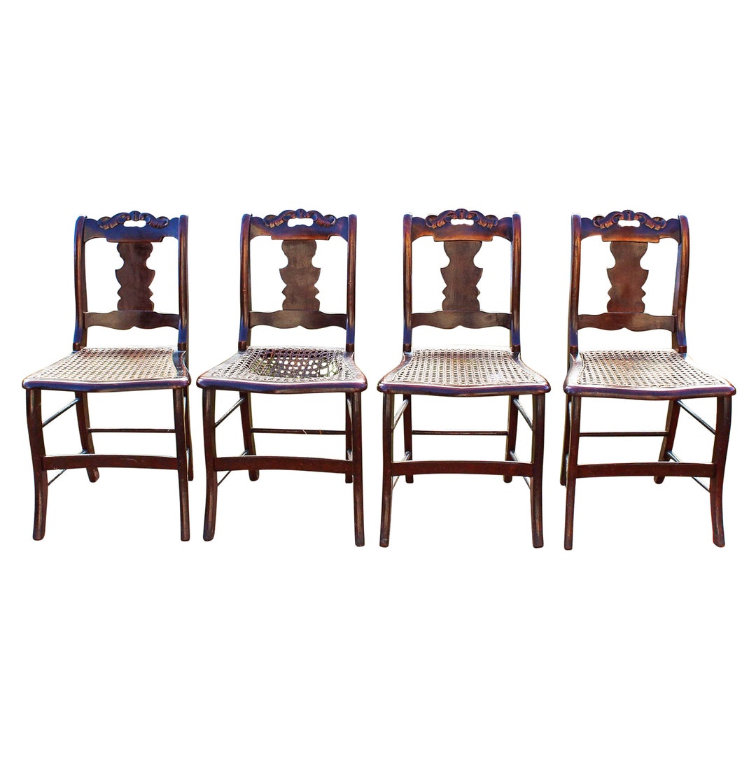 19th C Federal Style Carved Mahogany Cane Seat Dining Chairs, Set of 4 ...