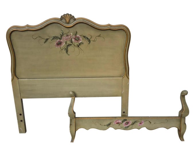 Vintage Venetian Style Green Handpainted Floral Twin Headboard ...