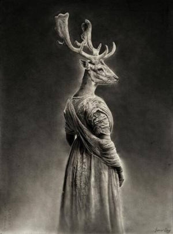 Stag Queen Jono Dry Pencil Drawing Print - Etsy