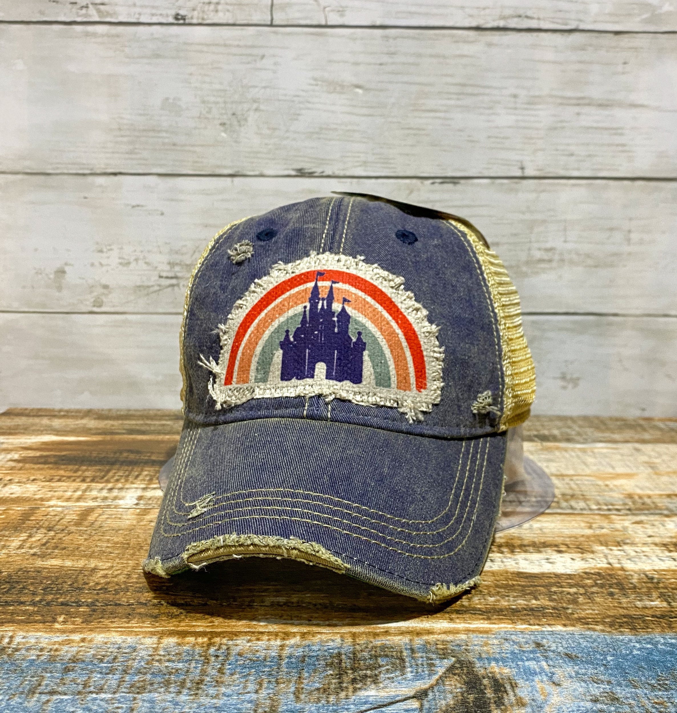 Park Castle Rainbow Distressed Raggy Patch Hat With Your - Etsy