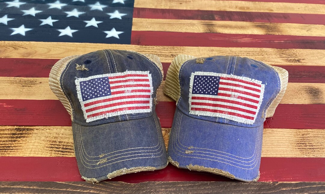 American Flag, Distressed Hat, Distressed Raggy Patch Hat, Patch Hat ...