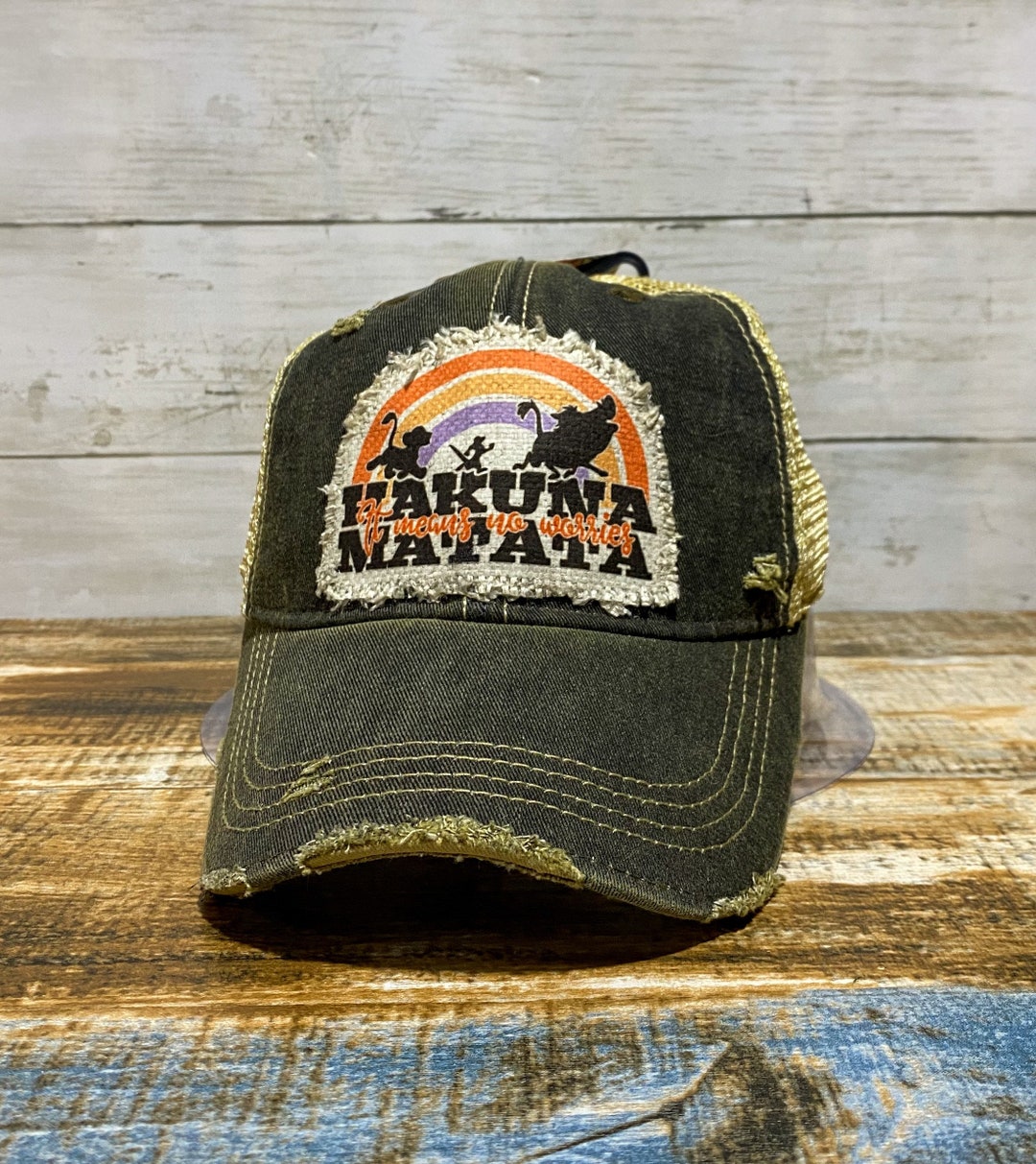 No Worries, Distressed Raggy Patch Hat With Your Logo, Logo Hat, Custom Hats, Design Your Own ...