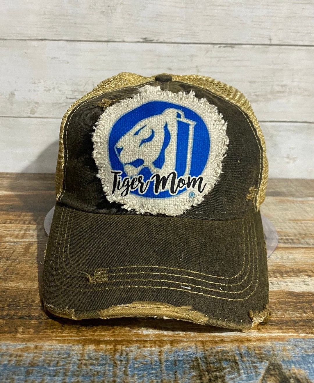 Tiger Mom, Custom Distressed Raggy Patch Hat With Your Logo, Logo Hat, Custom Hats, Design Your ...