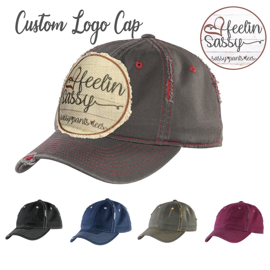 Rip and Distressed Vintage Logo Hat, Custom Distressed Raggy Patch Hat ...
