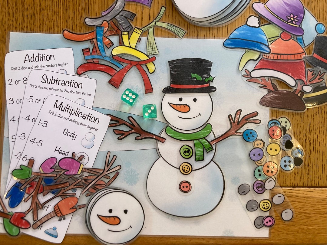 Roll a Snowman Printable Game Cut and Stick Snowmen, Winter Christmas ...