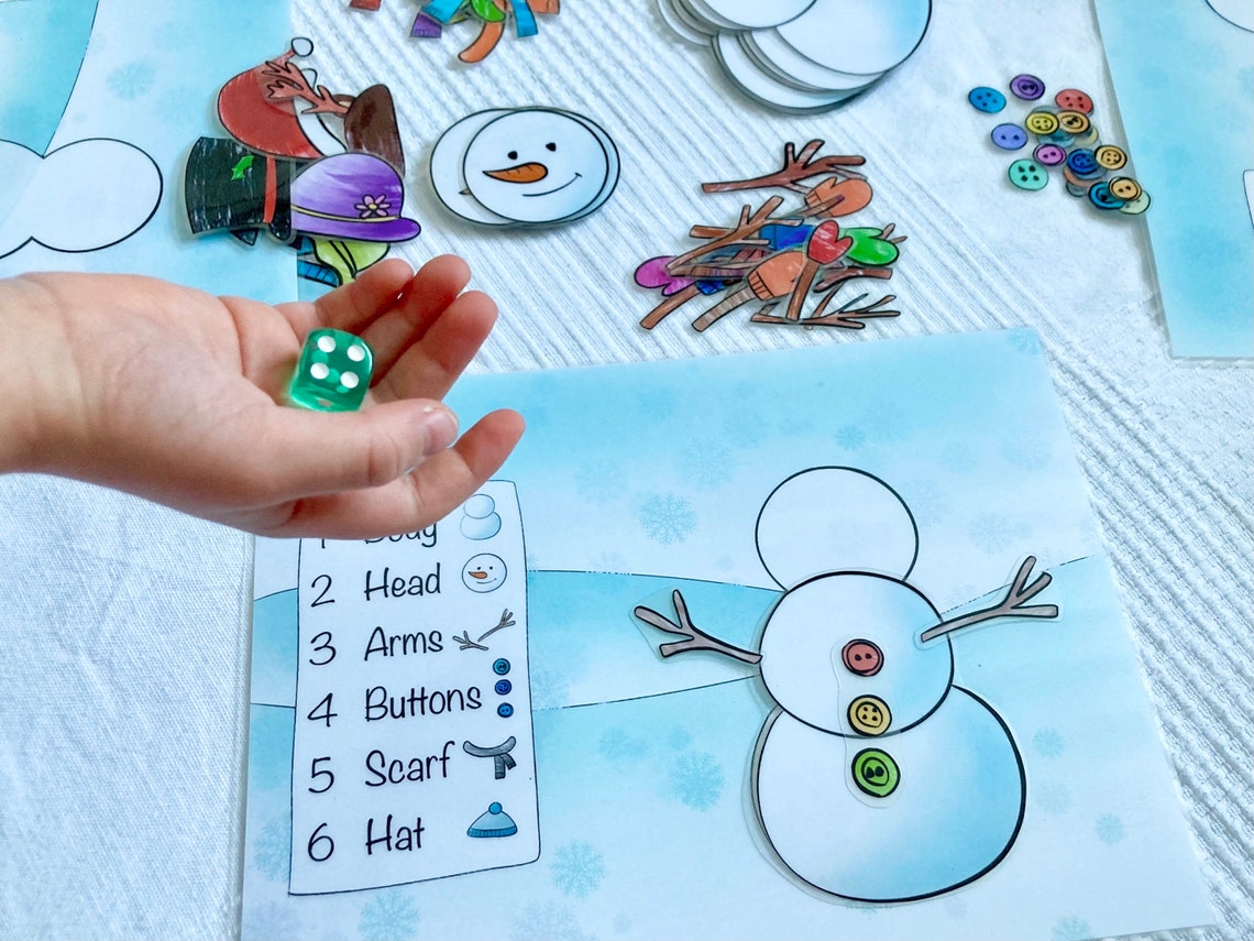 Roll a Snowman Printable Game Cut and Stick Snowmen, Winter Christmas ...