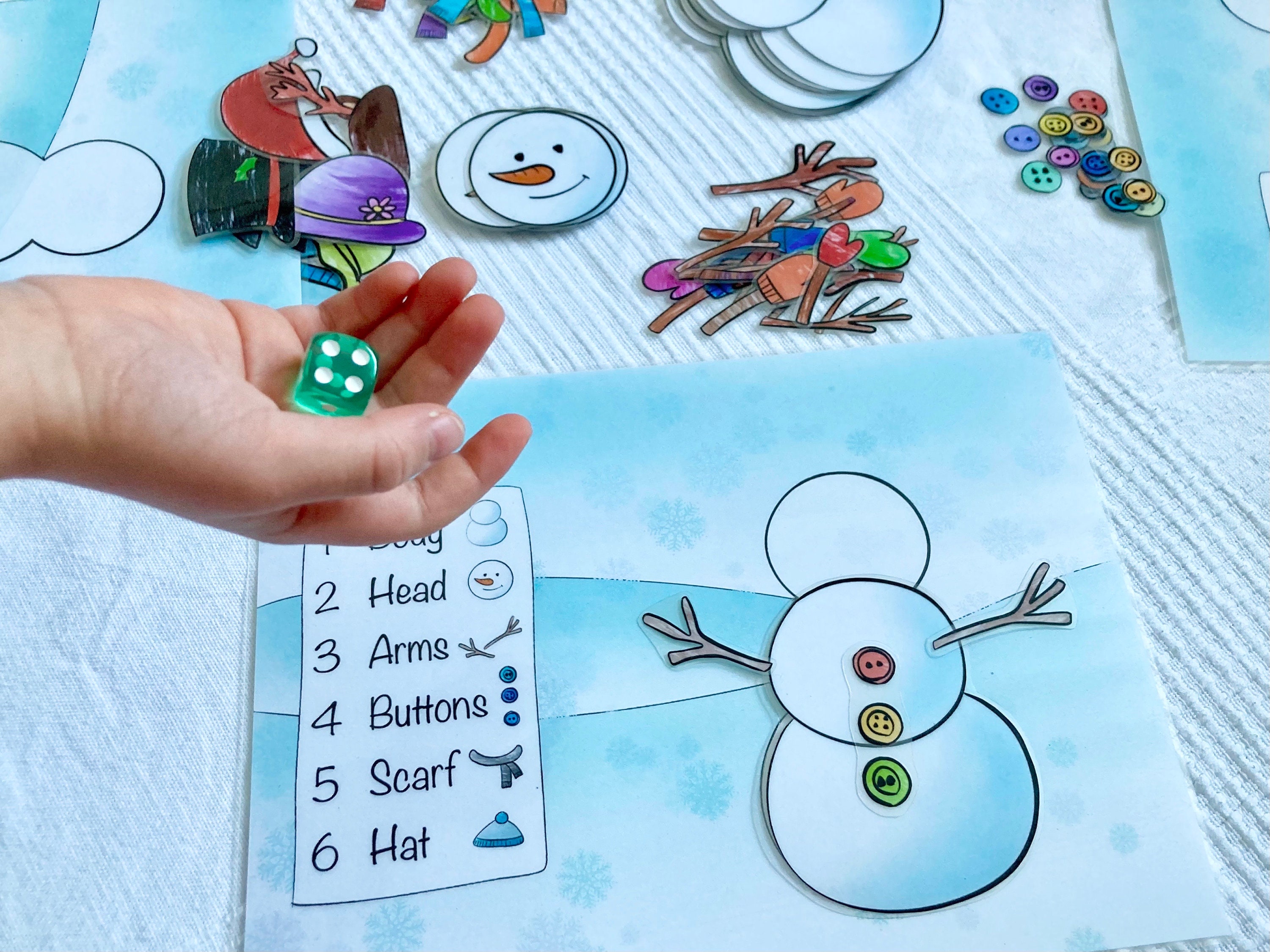 Roll a Snowman Printable Game Cut and Stick Snowmen, Winter Christmas ...
