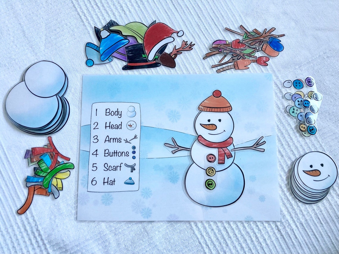 Roll a Snowman Printable Game Cut and Stick Snowmen, Winter Christmas ...