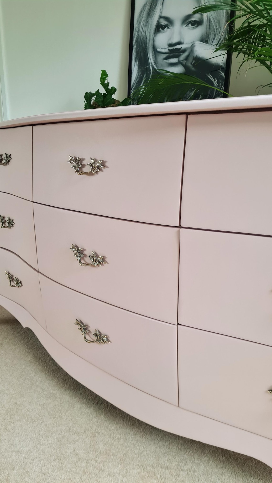 Pink Chest of Drawers, Pink Sideboard, Pink Bombe Chest, Vintage ...