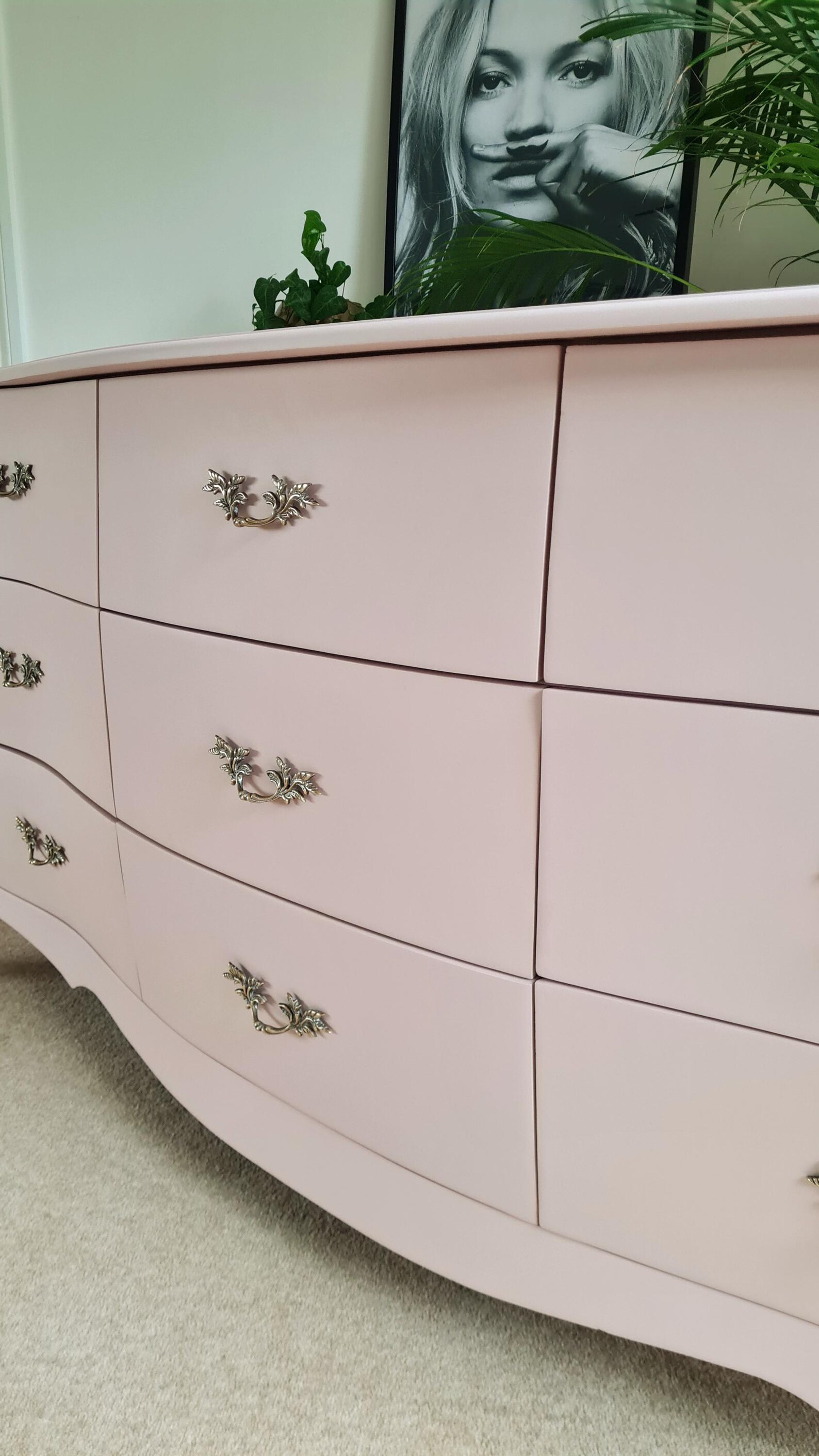 Pink Chest of Drawers, Pink Sideboard, Pink Bombe Chest, Vintage ...