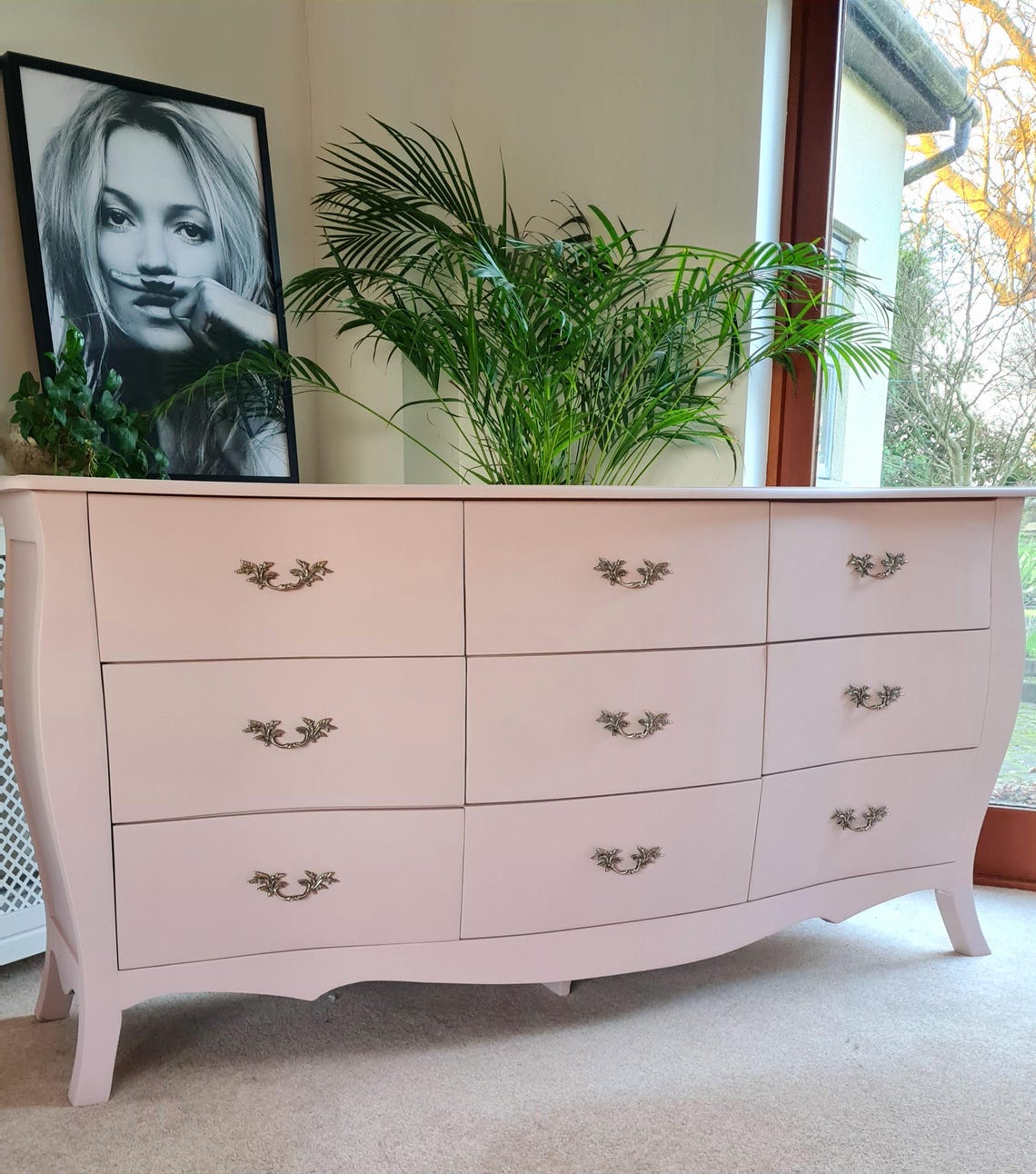 Pink Chest of Drawers, Pink Sideboard, Pink Bombe Chest, Vintage ...