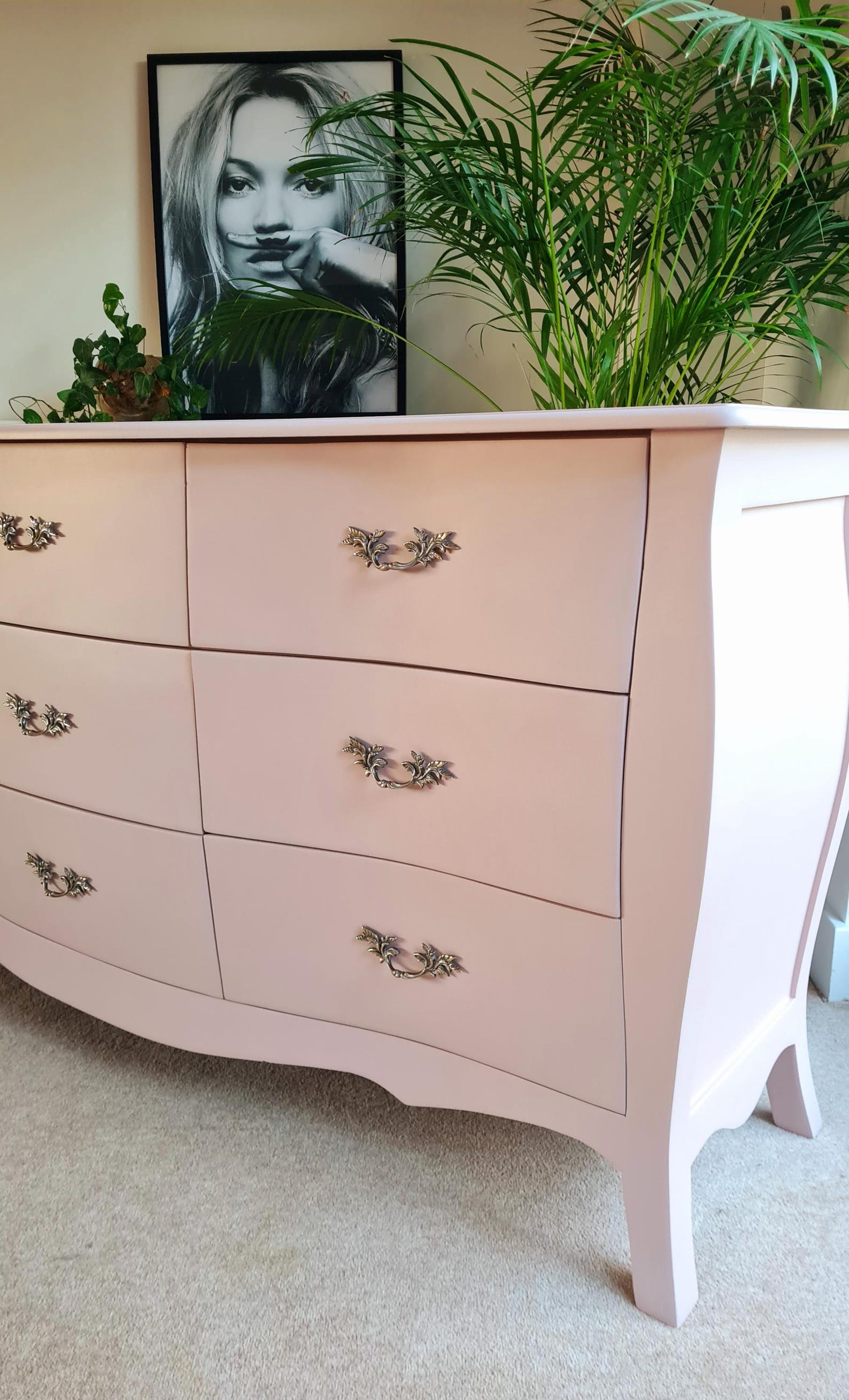 Pink Chest of Drawers, Pink Sideboard, Pink Bombe Chest, Vintage ...