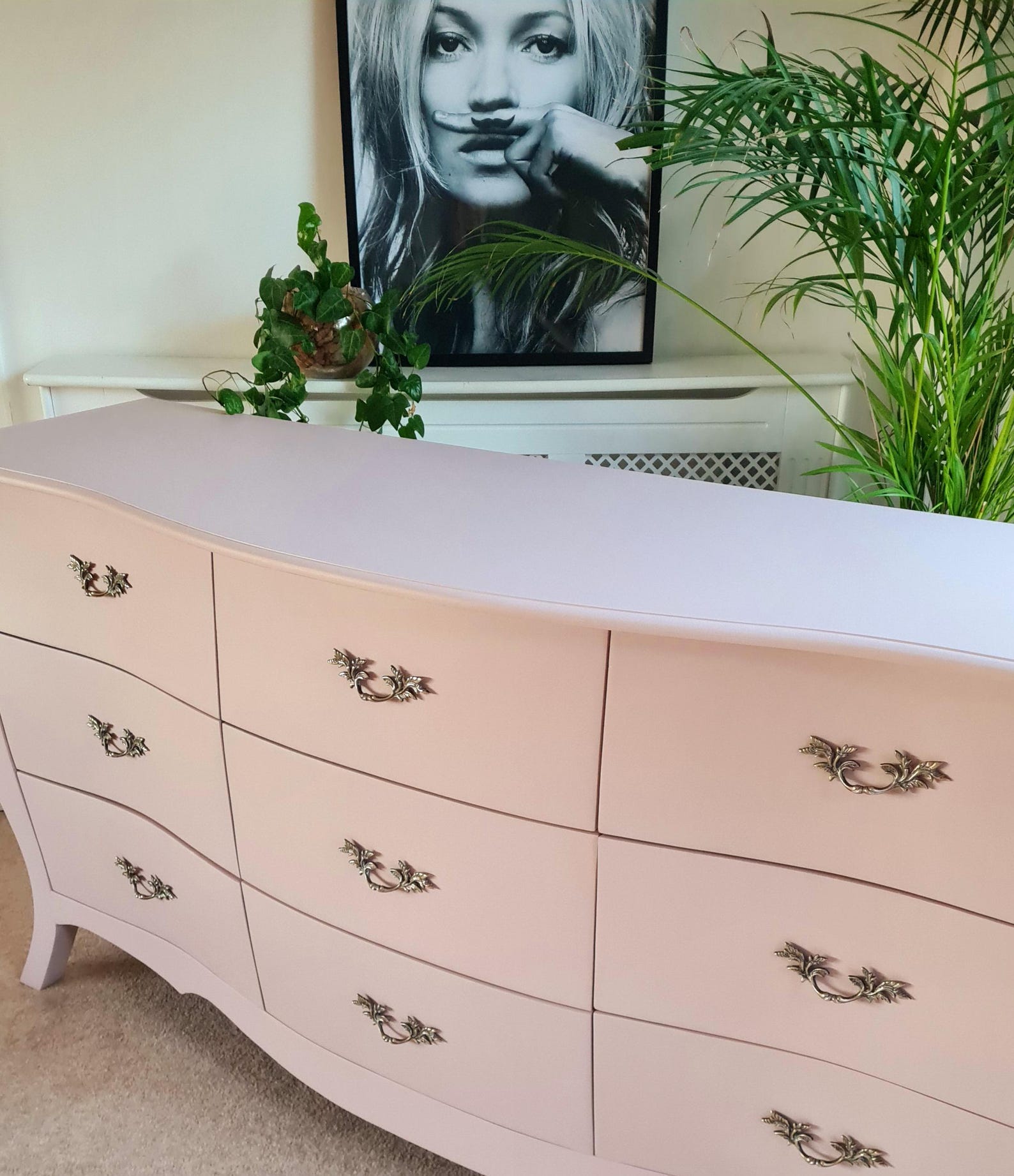 Pink Chest of Drawers, Pink Sideboard, Pink Bombe Chest, Vintage ...