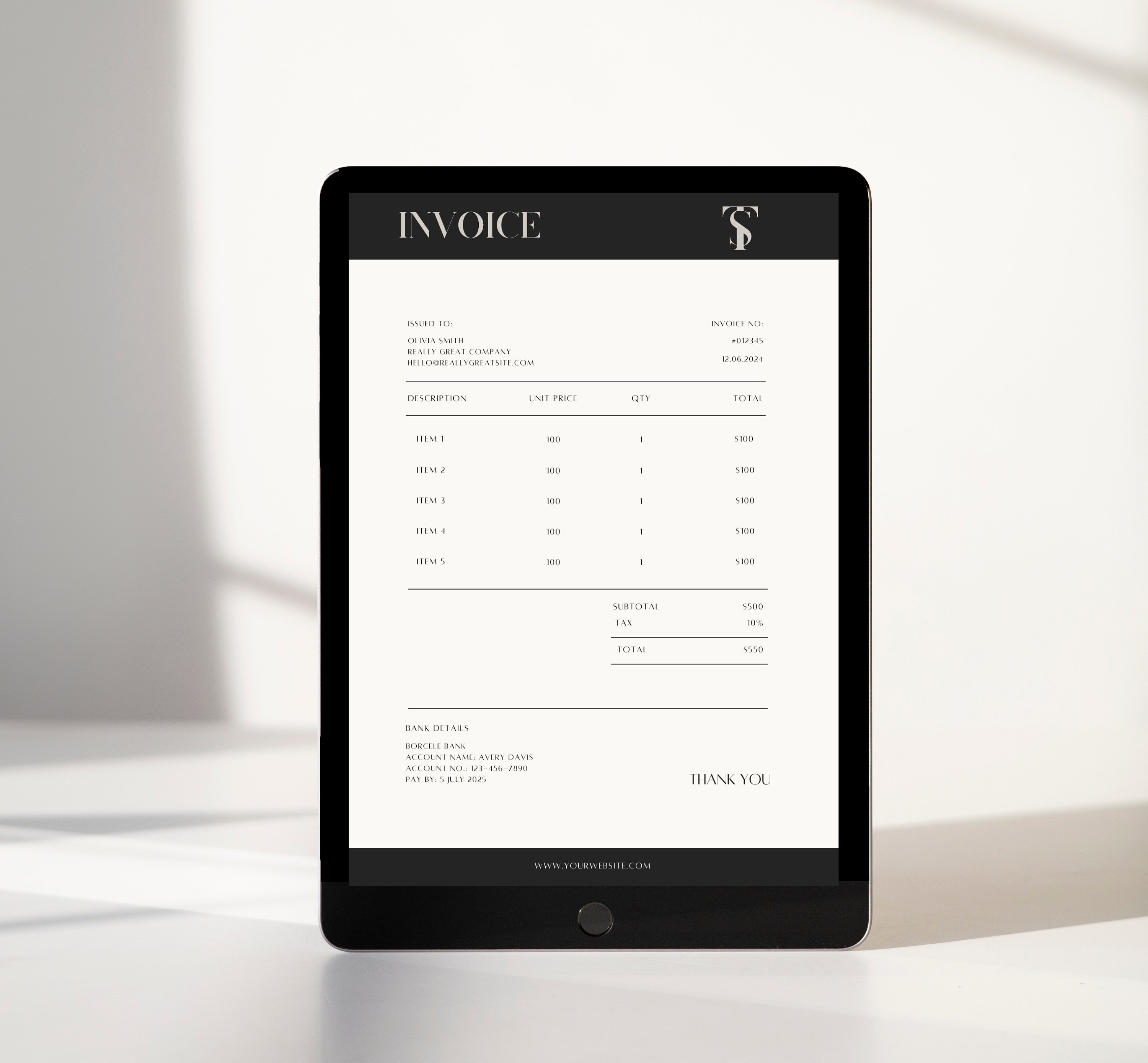 Minimal Invoice Template Canva | Printable Invoice Template Small ...